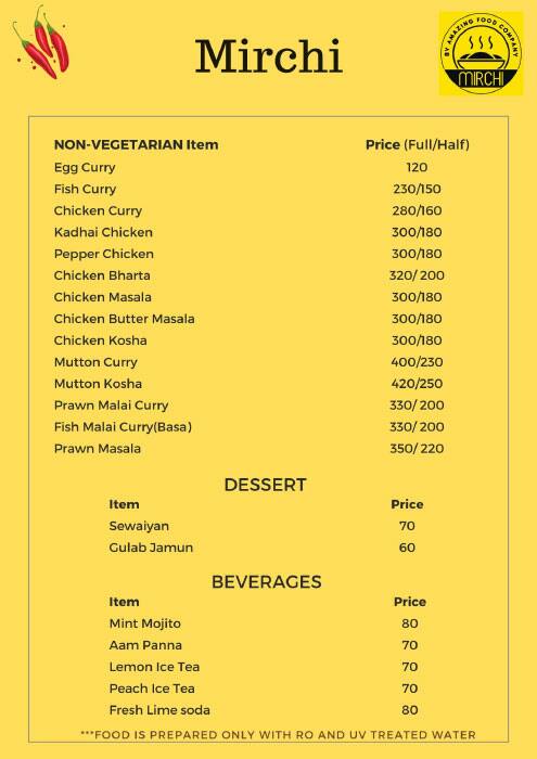 Menu at Mirchi by Amazing Food Company, Guwahati