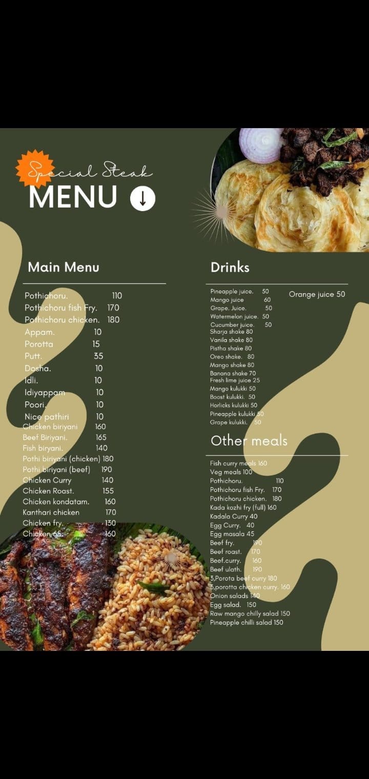 Menu of Village Kitchen, Pukkattupadi, Kochi