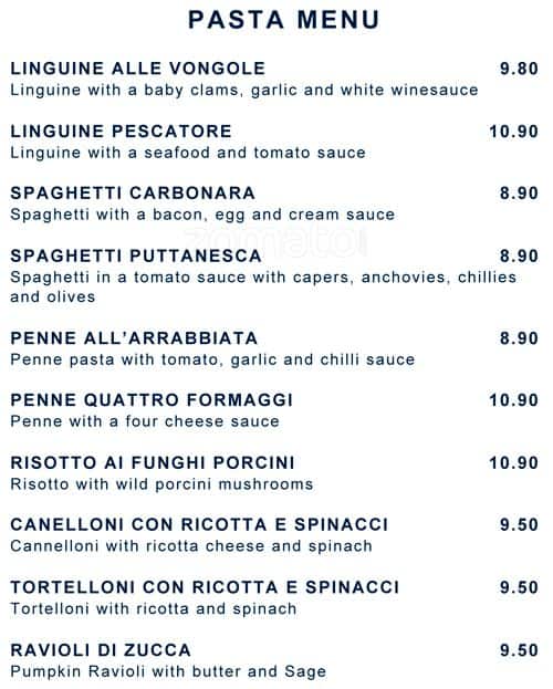 Menu at Romano's Italian Restaurant, London