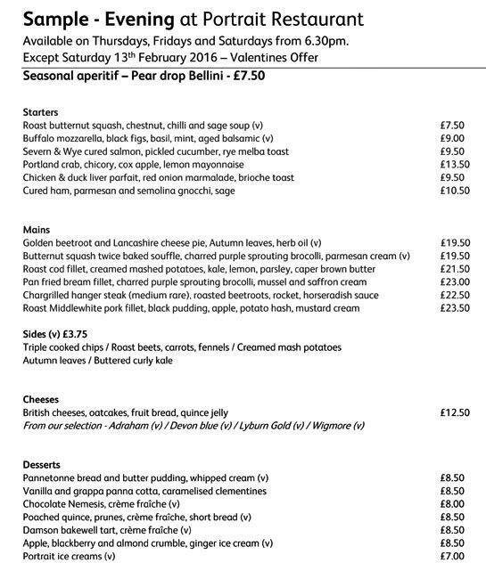 Carta de The Portrait Cafe, Londres