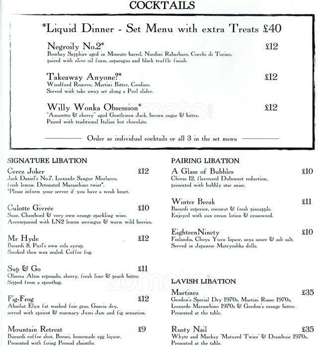 Menu at Purl London pub & bar, London