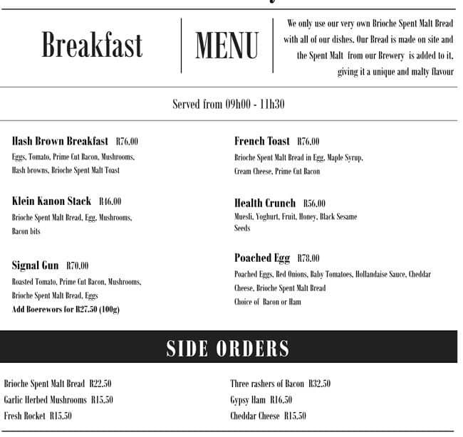 Ke-Monate - Signal Gun Menu, Menu podniku Ke-Monate - Signal Gun ...