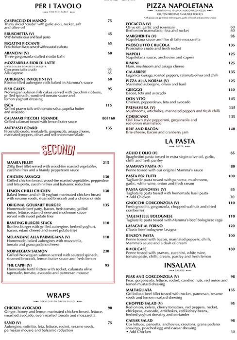 Menu at Remo's Originale cafe, Durban North