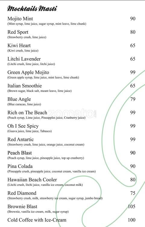 Menu at Pepper Corns, Ahmedabad