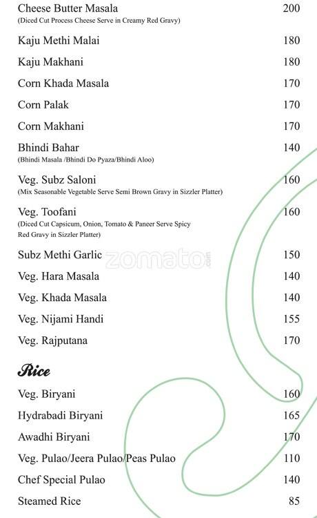 Menu at Pepper Corns, Ahmedabad