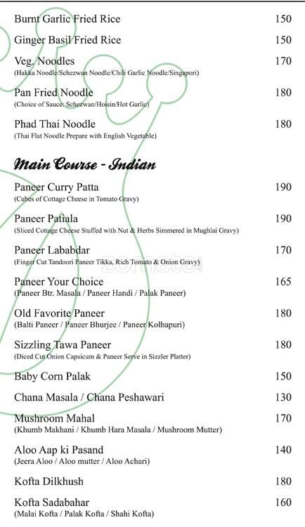 Menu at Pepper Corns, Ahmedabad