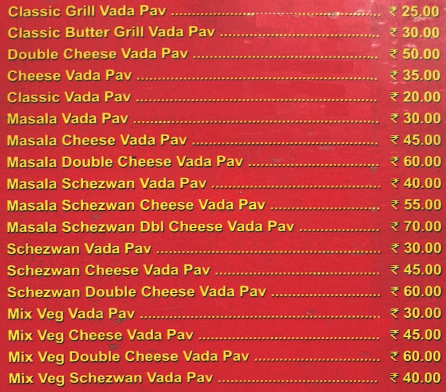 Menu at Goli Vada Pav, Indore, LG 5