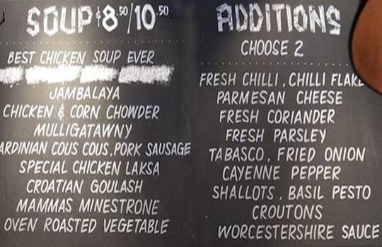 Menu at Stock Market restaurant, Sydney