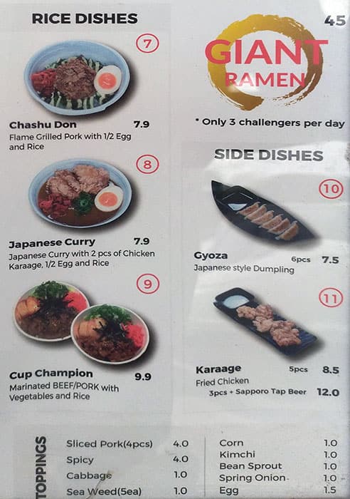Menu at Ramen Champion restaurant, Sunnybank