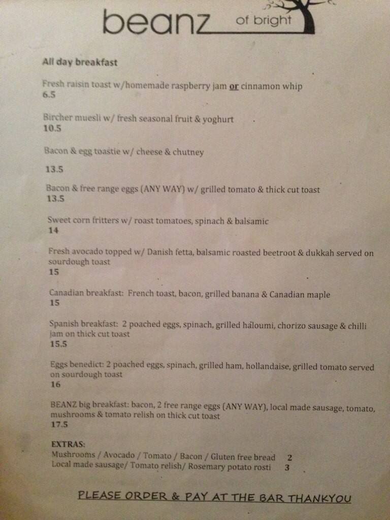 Menu at The Chicken Shop - Bright restaurant, Bright