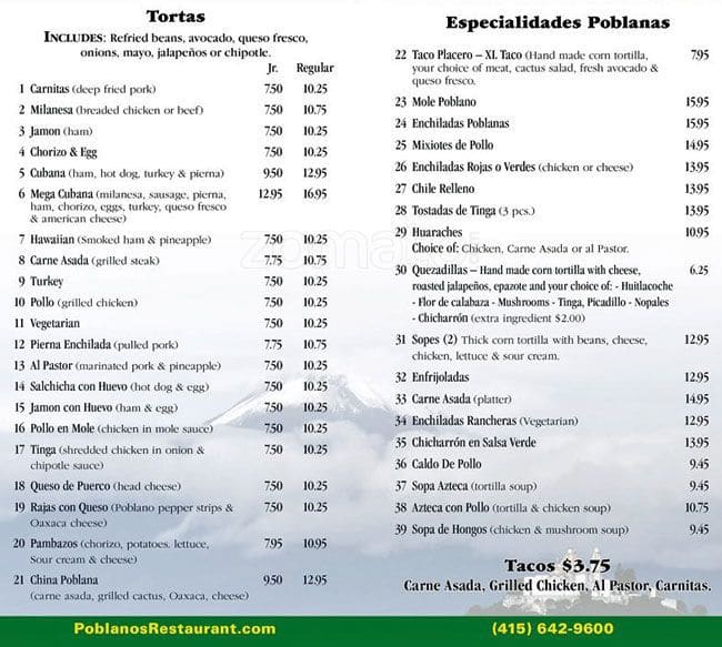 Menu at La Torta Gorda restaurant, San Francisco