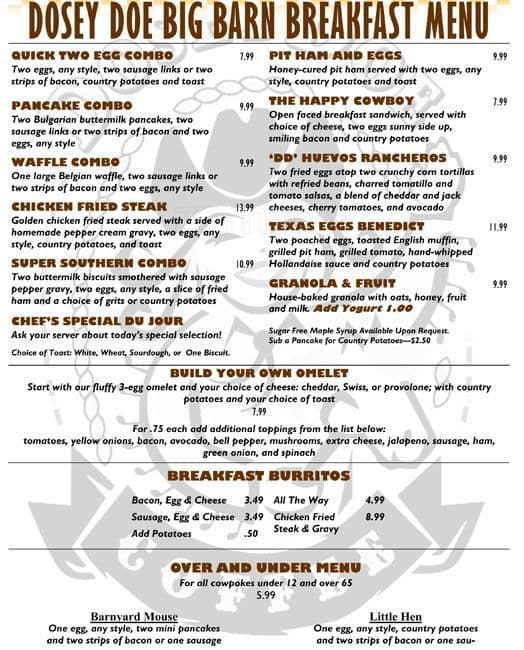 Menu at Dosey Doe - The Big Barn, Spring, Interstate 45 N