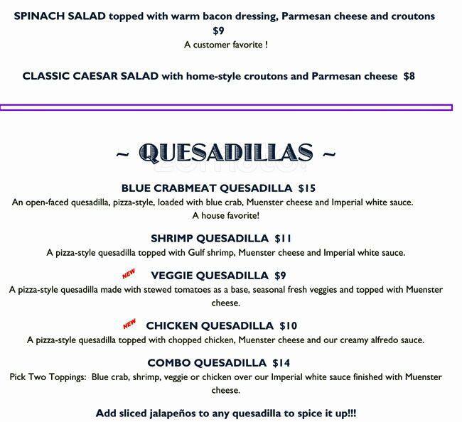 Menu at Sea Hut, Palmetto