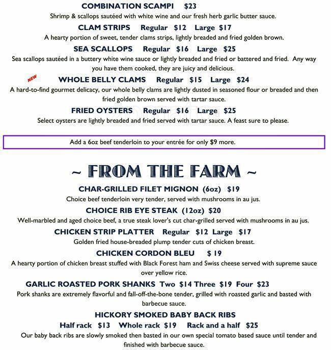 Menu at Sea Hut, Palmetto
