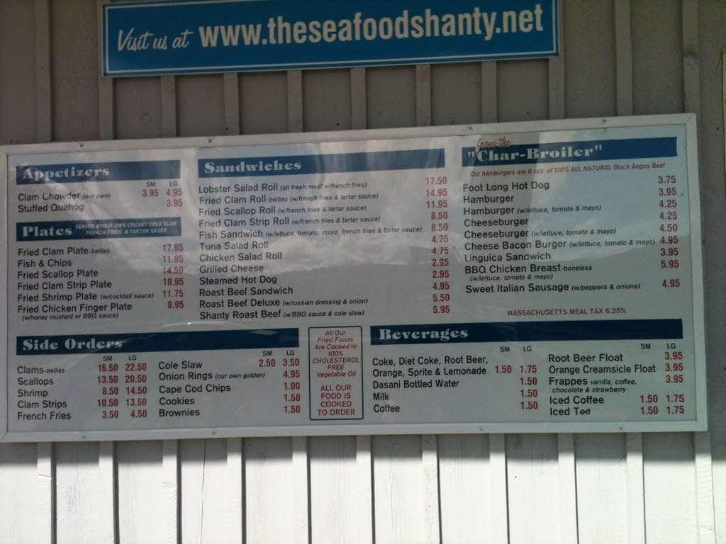 Menu at Seafood Shanty restaurant, Bourne, 803 Scenic Hwy