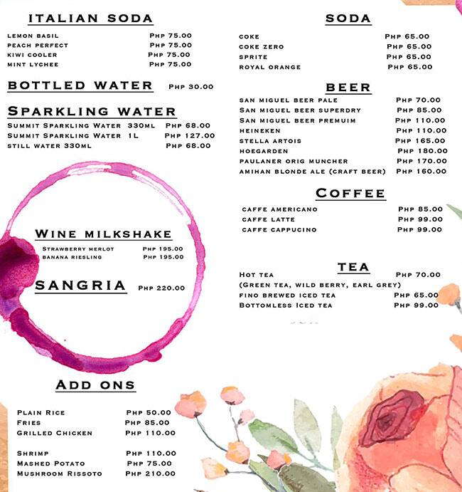 Menu at FINO DELI restaurant, Marikina