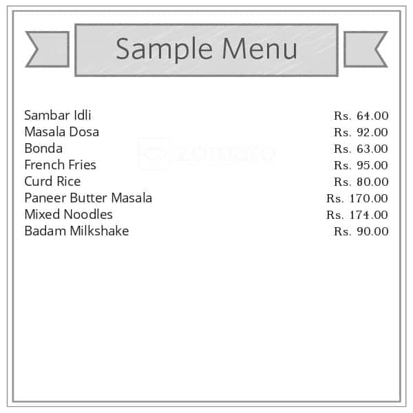 Menu at Arya Bhavan, Walajapet