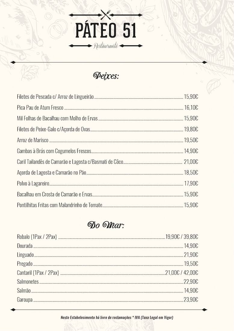 Menu em Pateo 51 restaurante, Lisboa