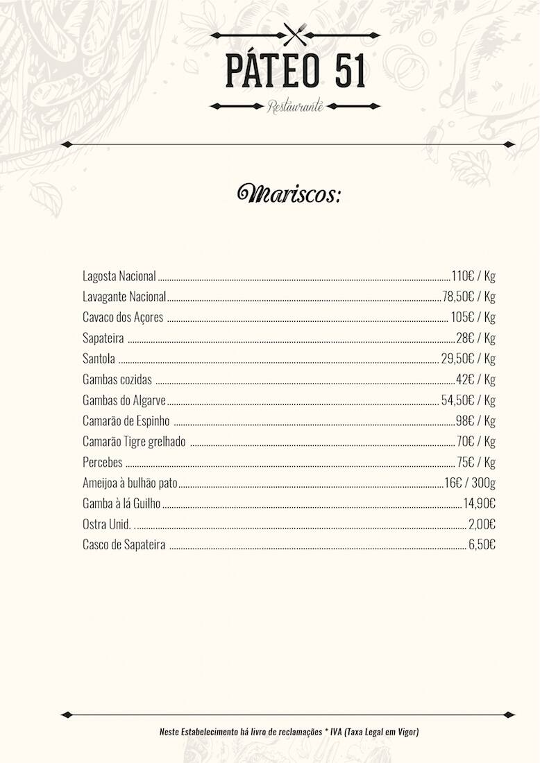 Menu em Pateo 51 restaurante, Lisboa