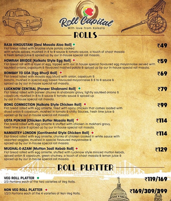 Menu of Roll Capital, Lake Gardens, Kolkata