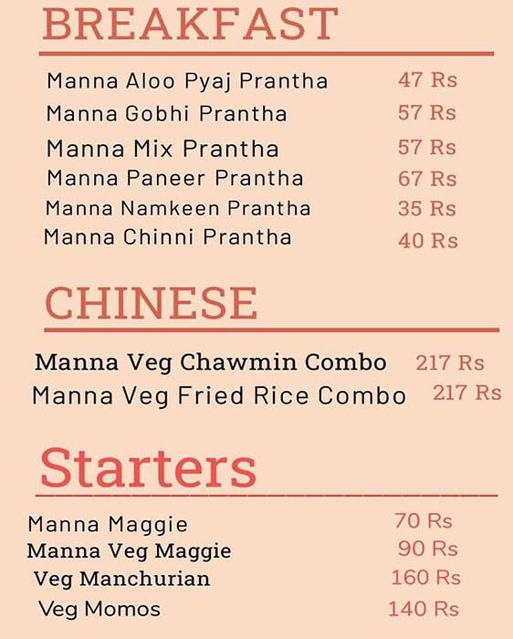 Menu at Manna kitchen, Chandigarh