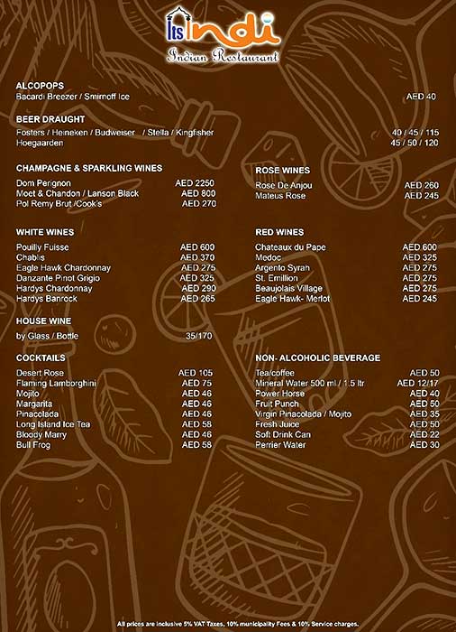 Menu at It's Indi restaurant, Dubai