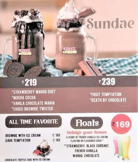 Menu of Cream & Fudge, Park Circus Area, Kolkata