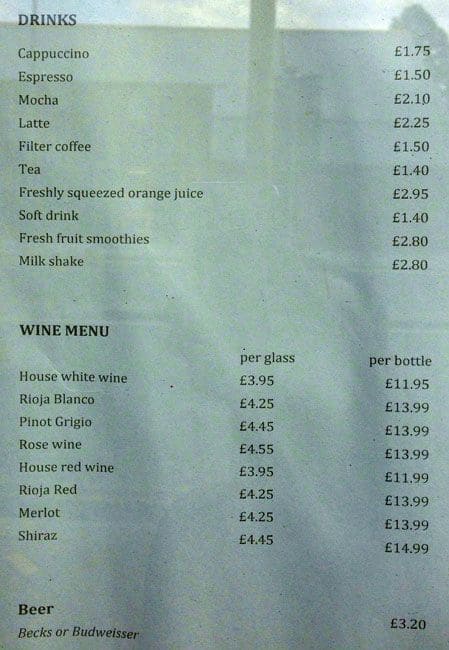Menu at Cafe Mona Lisa, London, High Rd