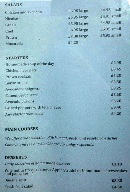 Menu at Cafe Mona Lisa, London, High Rd