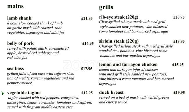 Menu at Seven Hills Restaurant, Bar & Terrace, Cobham