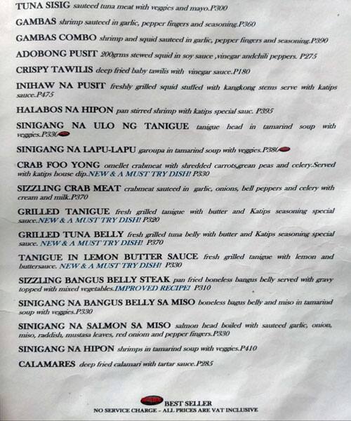 Menu at Katips pub & bar, Quezon City, 209 Katipunan Avenue Blueridge ...