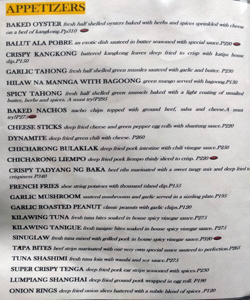 Menu at Katips restaurant, Quezon City, 209 Katipunan Ave