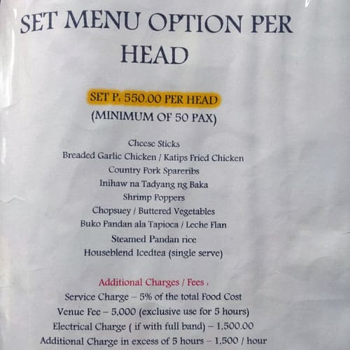 Menu at Katips restaurant, Quezon City, 209 Katipunan Ave