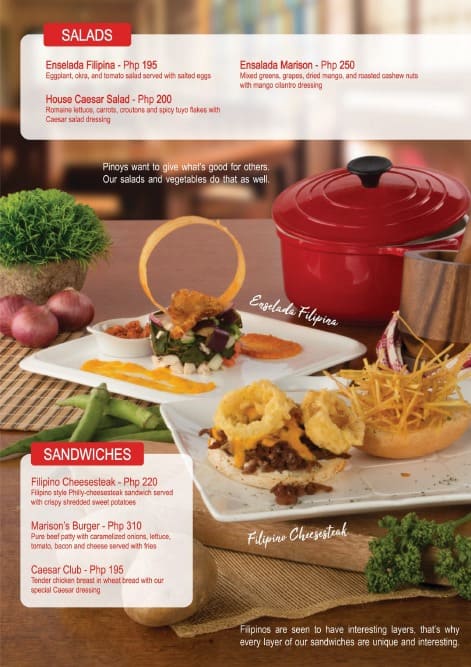 Menu at Marison's restaurant, Antipolo, Marcos Highway