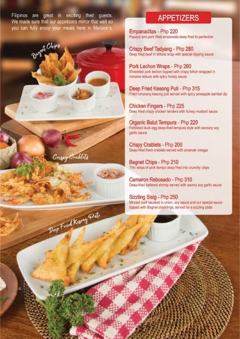 Menu at Marison's restaurant, Antipolo, Marcos Highway