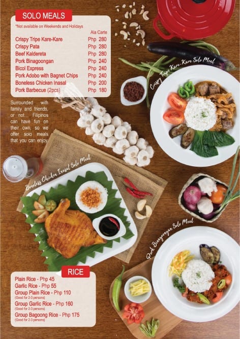 Menu at Marison's restaurant, Antipolo, Marcos Highway