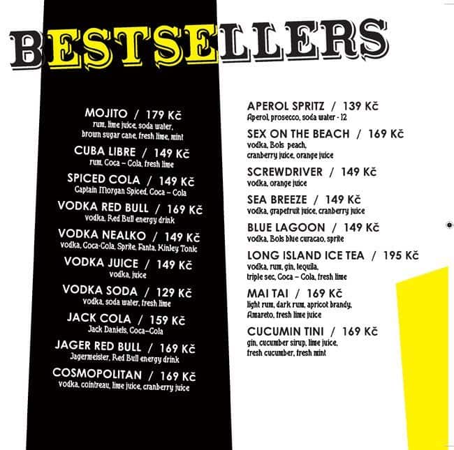 Menu at CAFE 80's, Prague