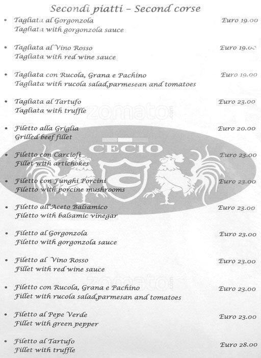 Menu da Trattoria Cecio ristorante, Roma