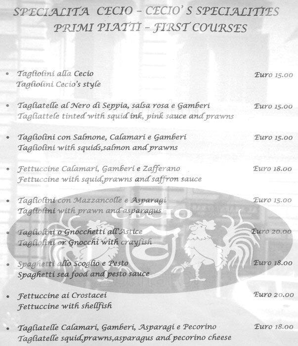 Menu da Trattoria Cecio ristorante, Roma