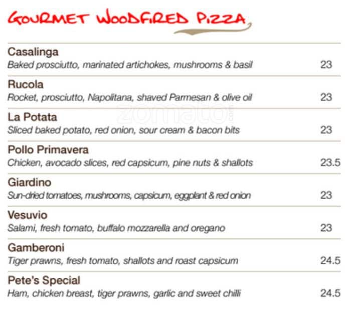 Menu at West Ryde Woodfire pizzeria, West Ryde