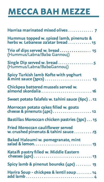 Menu at Mecca Bah restaurant, Broadbeach