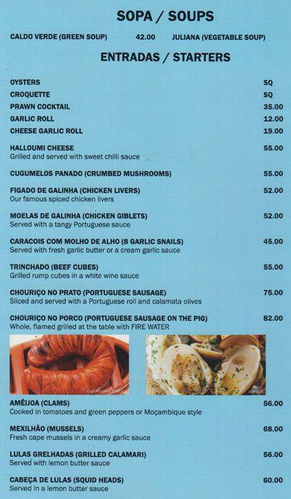 Menu at Nikita Portuguese Restaurant, Hartbeespoort