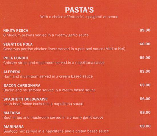 Menu at Nikita Portuguese Restaurant, Hartbeespoort