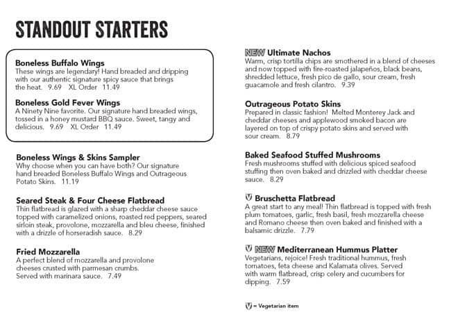 99 Restaurant and Pub Menu, Menu for 99 Restaurant and Pub, Charlestown ...