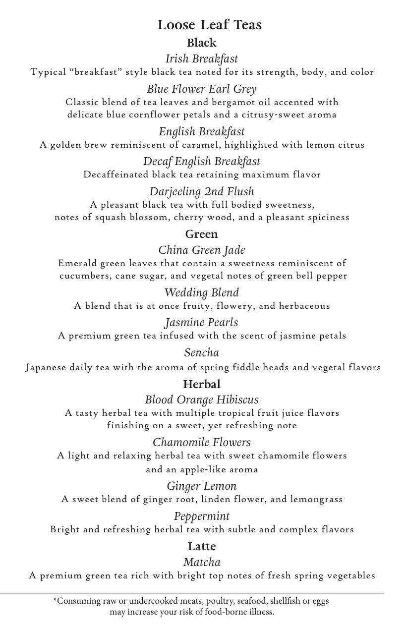 Menu at The Courtyard Tea Room cafe, Boston, 700 Boylston St