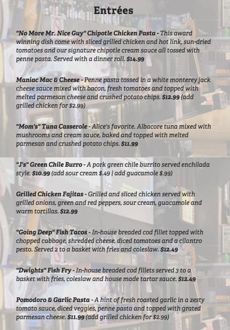 Menu at Alice Cooperstown pub & bar, Phoenix