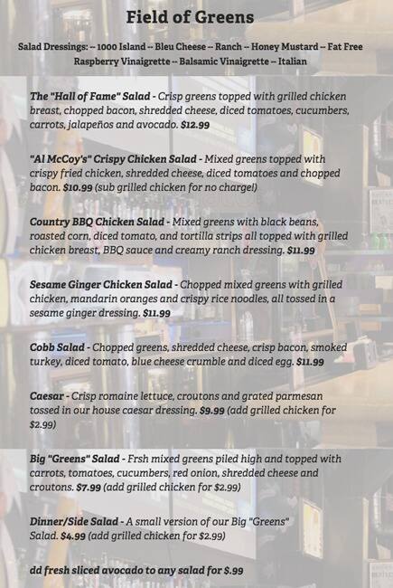 Menu at Alice Cooperstown pub & bar, Phoenix