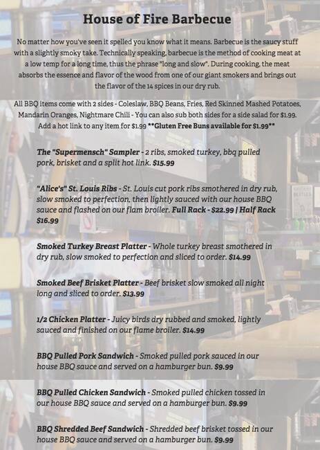 Menu at Alice Cooperstown pub & bar, Phoenix