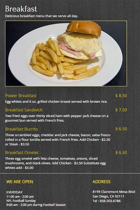 Bullpen Bar & Grill Menu, Menu for Bullpen Bar & Grill, Kearny Mesa ...