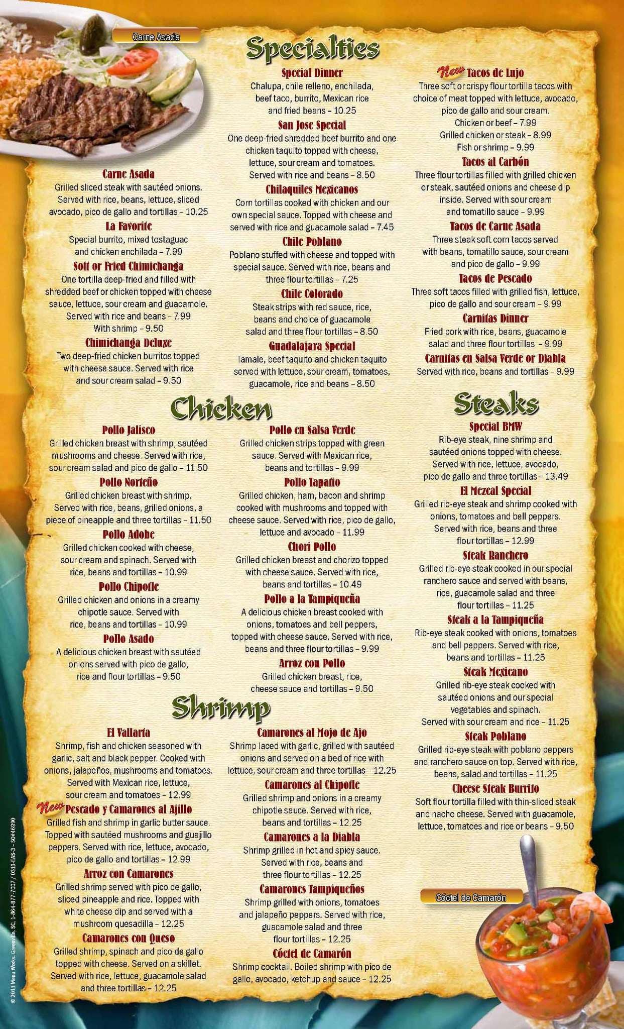 Menu at El Mezcal Mexican restaurant, Germantown, Wolf River Blvd #111